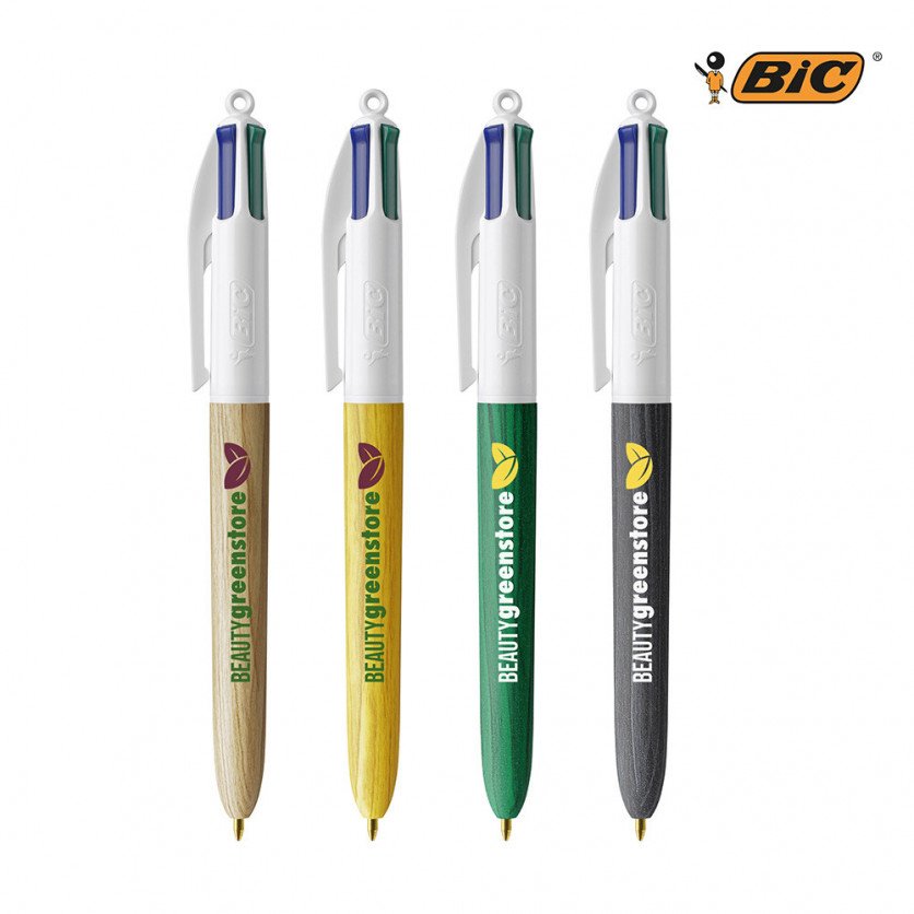 Stylo Bic 4 couleurs effet bois - Objets publicitaires - Newcom